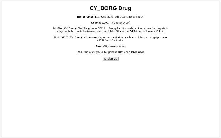 CY_BORG Drug ― Perchance Generator