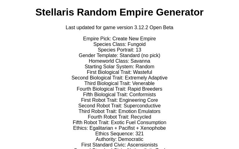 Stellaris Random Empire Generator