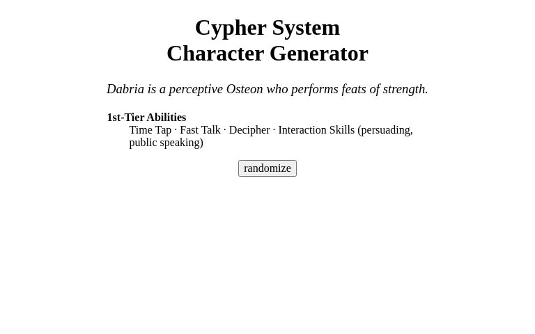 Cypher SystemCharacter Generator