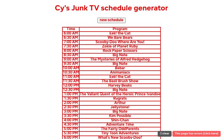 Cy's Junk TV schedule generator