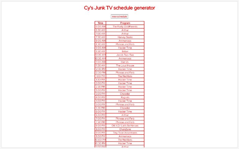Cy's Junk TV schedule generator