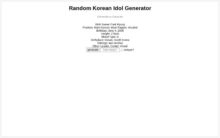 Random Korean Idol Generator