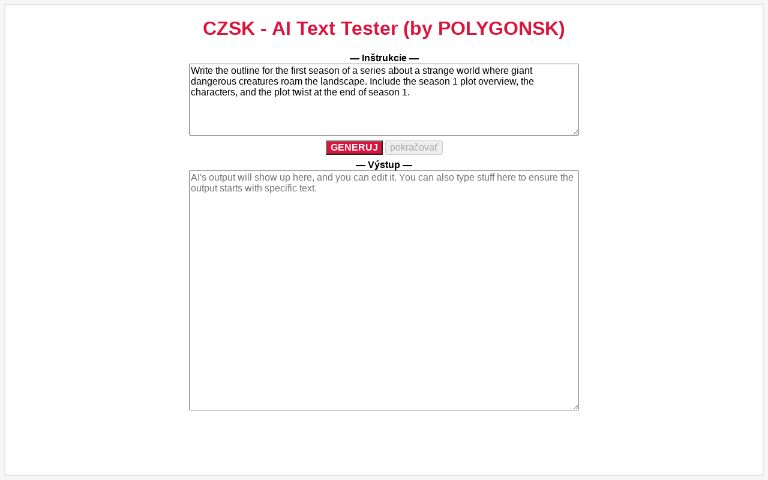 CZSK - AI Text Tester (by POLYGONSK) ― Perchance Generator