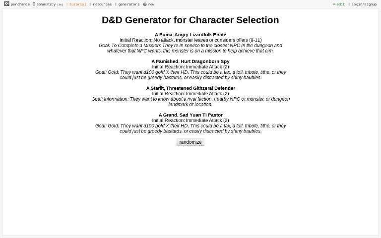 D&D Generator for Character Selection