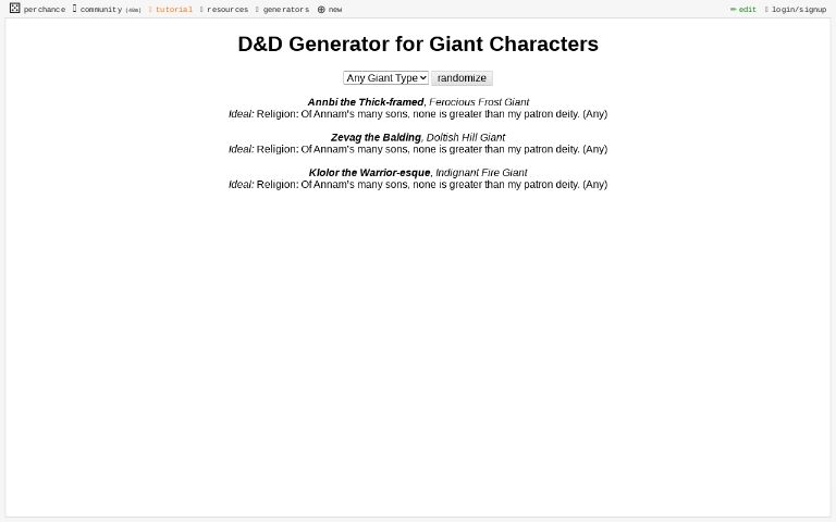 D&D Generator for Giant Characters