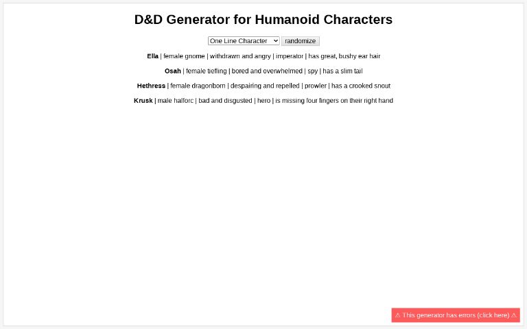D&D Generator for Humanoid Characters