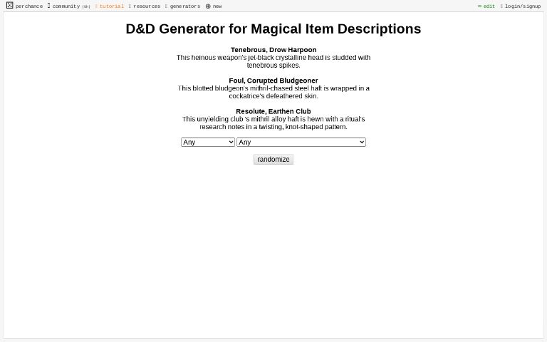 D&D Generator for Magical Item Descriptions