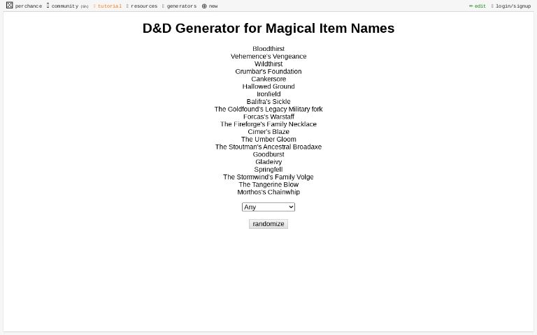 D&D Generator for Magical Item Names
