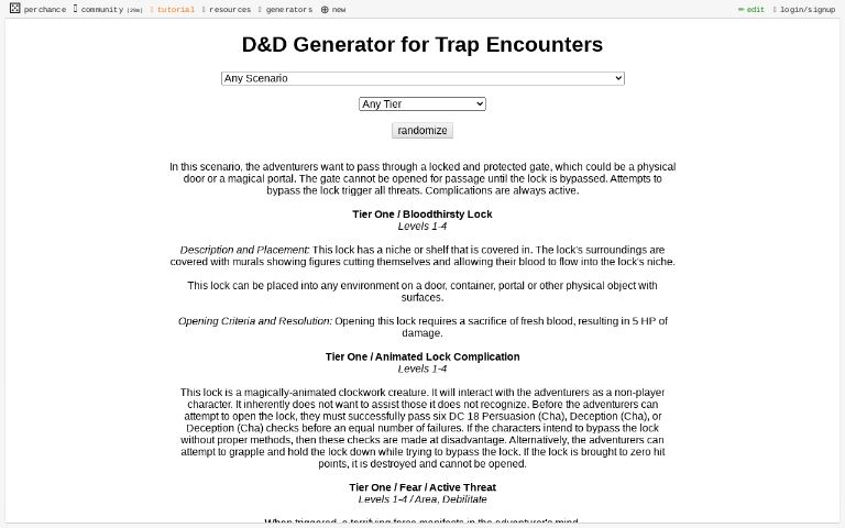 D&D Generator for Trap Encounters