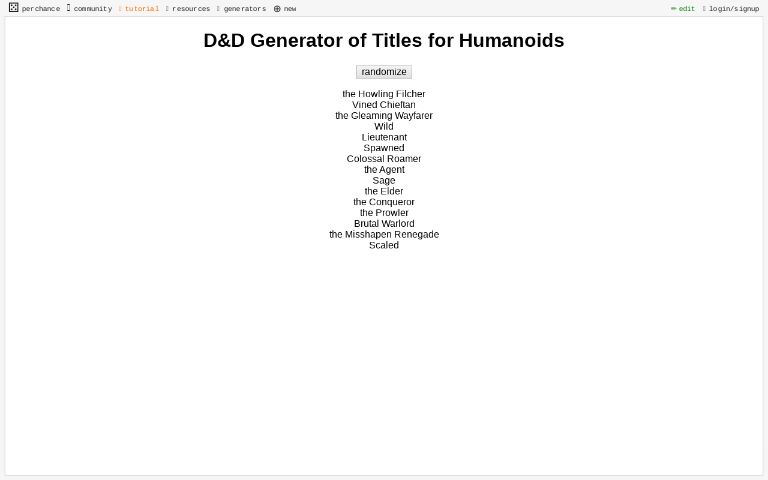 D&D Generator of Titles for Humanoids