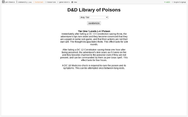 D&D Library of Poisons ― Perchance Generator