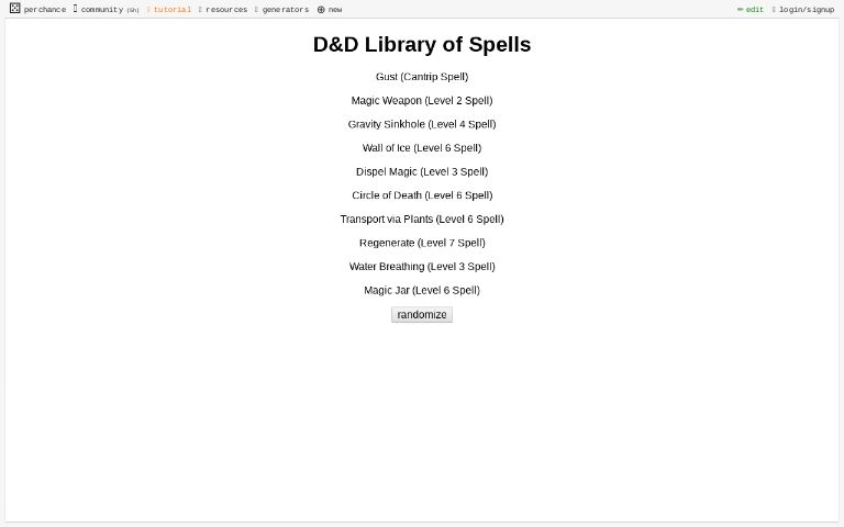 D&D Library of Spells ― Perchance Generator