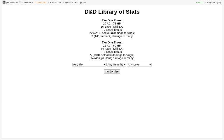 D&D Library of Stats ― Perchance Generator