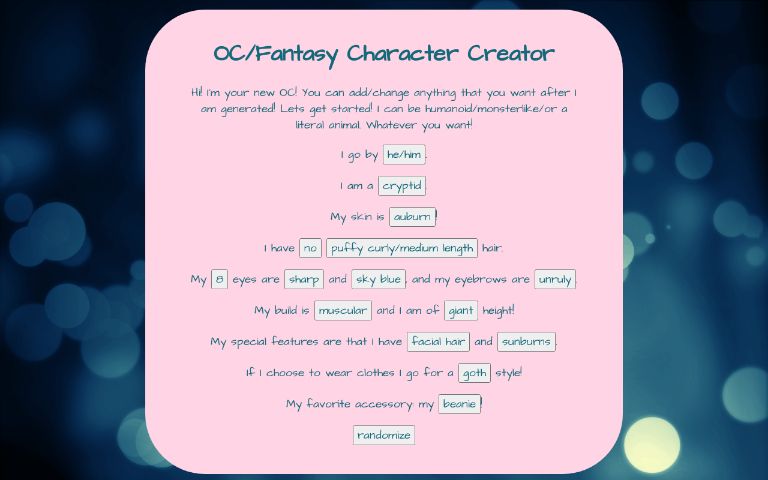 OC/Fantasy Character Creator ― Perchance Generator