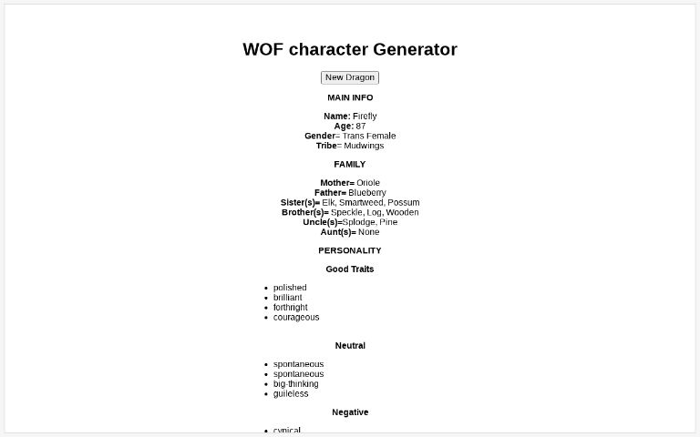 WOF character Generator