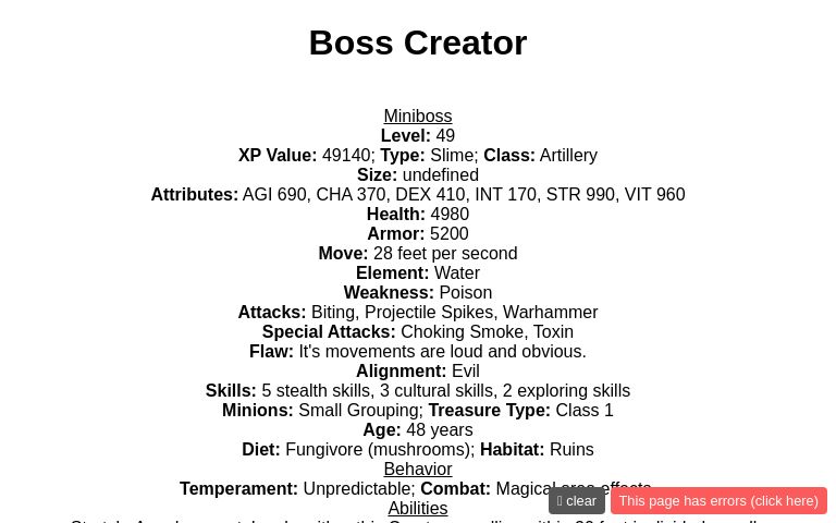 Boss Creator ― Perchance Generator