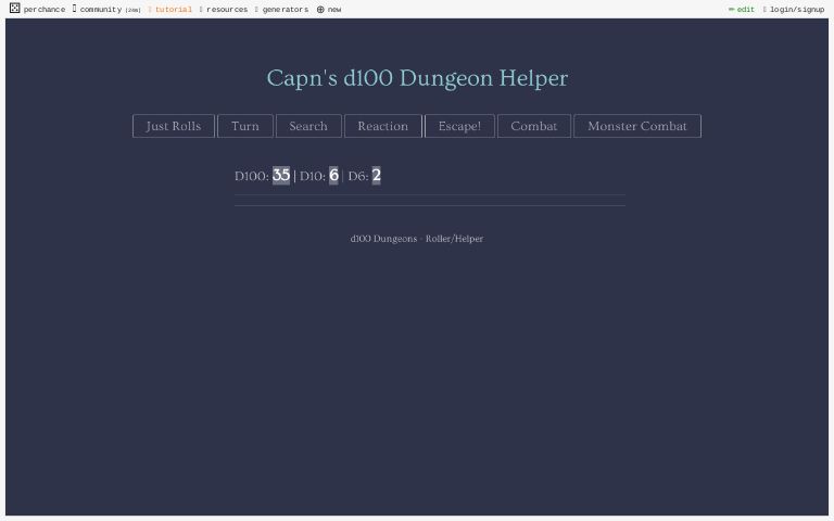 Capn's d100 Dungeon Helper ― Perchance Generator