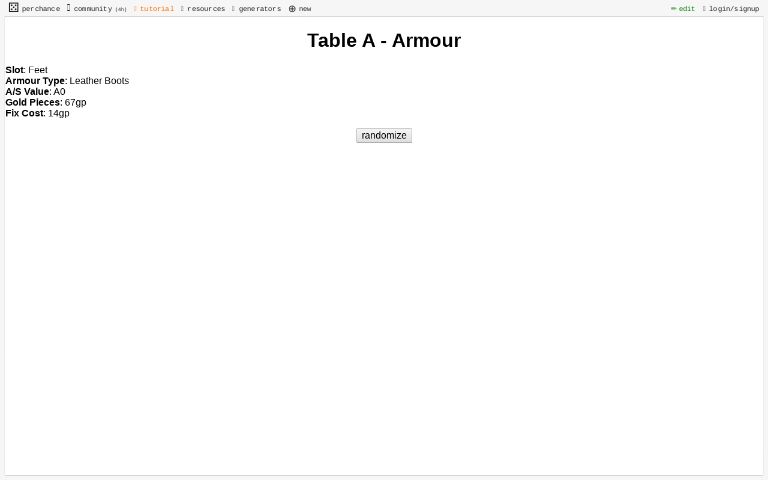 Table A - Armour ― Perchance Generator