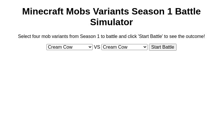 Minecraft Mobs Variants Season 1 Battle Simulator ― Perchance Generator