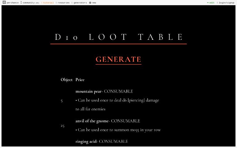 d10 loot table ― Perchance Generator