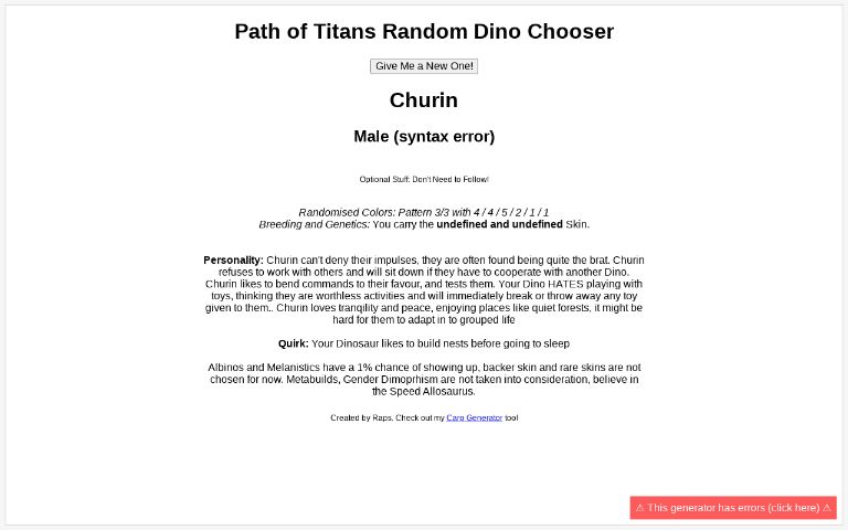 Path of Titans Random Dino Chooser ― Perchance Generator