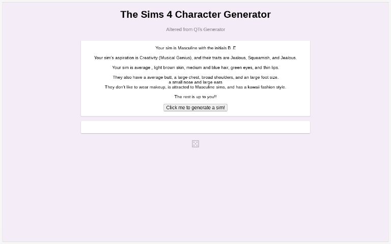 The Sims 4 Character Generator