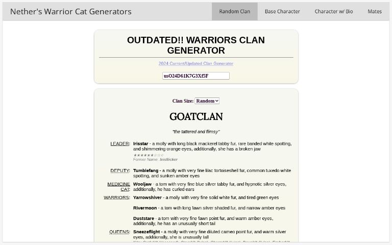 OUTDATED!! WARRIORS CLAN GENERATOR