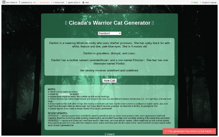 🕸 Cicada's Warrior Cat Generator 🕸