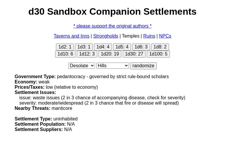 d30 Sandbox Companion Settlements ― Perchance Generator