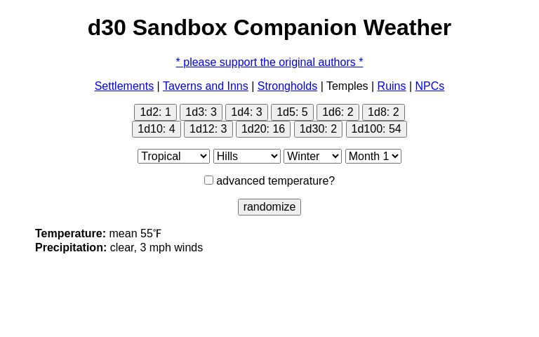 d30 Sandbox Companion Weather ― Perchance Generator