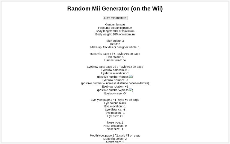 Random Mii Generator (on the Wii)
