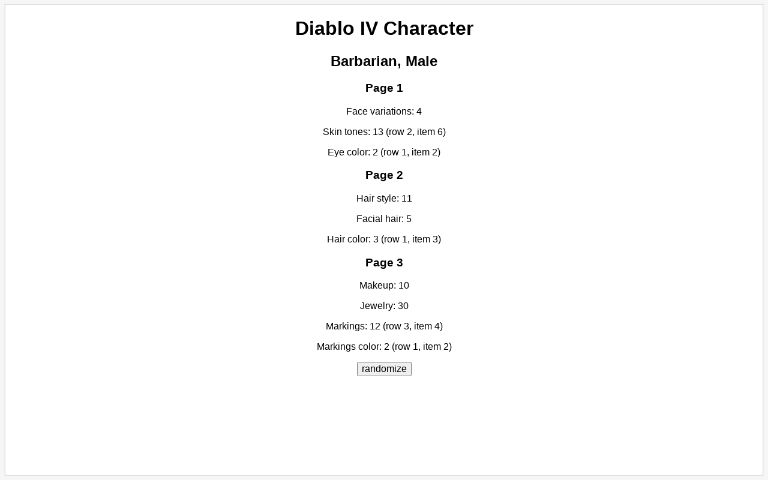Diablo IV Character ― Perchance Generator