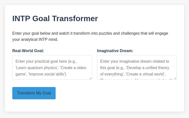 INTP Goal Transformer ― Perchance Generator