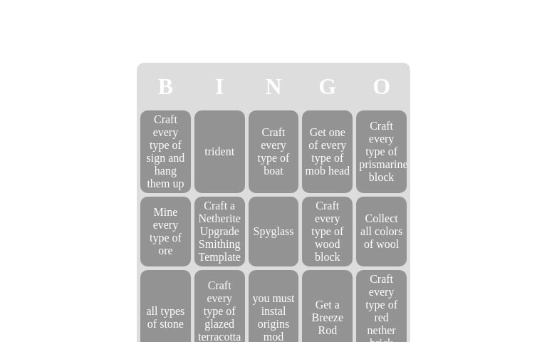 Minecraft Bingo Card Generator