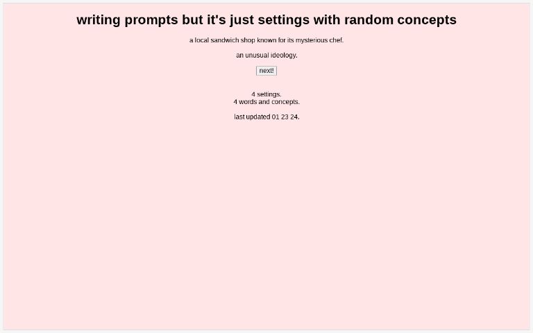 writing prompts but it's just settings with random concepts ― Perchance ...