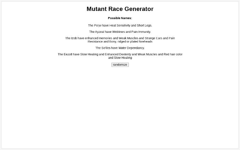 Mutant Race Generator