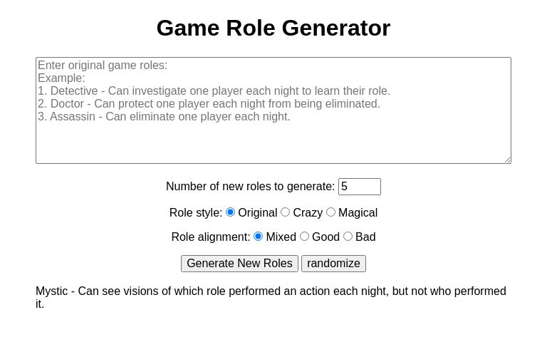 Game Role Generator