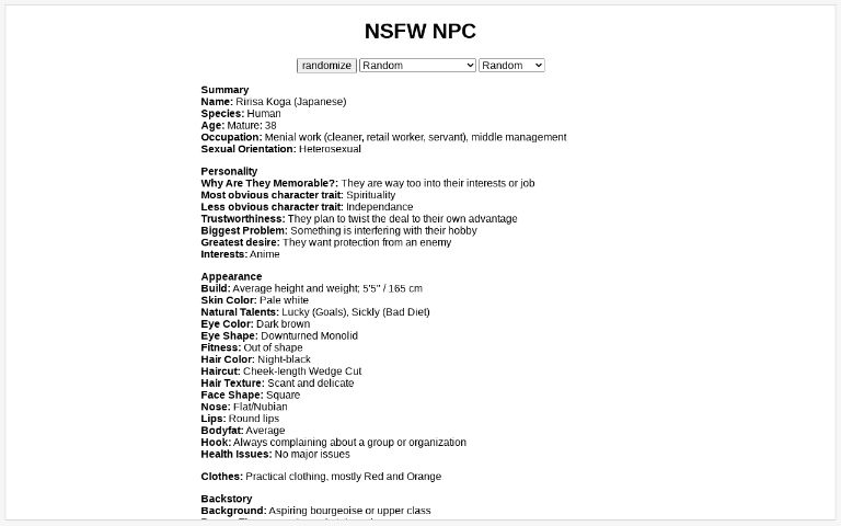 NSFW NPC ― Perchance Generator