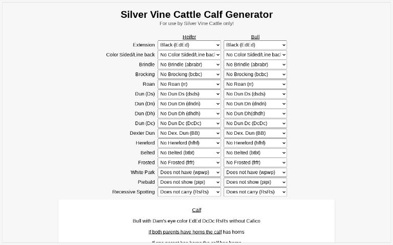 Silver Vine Cattle Calf Generator