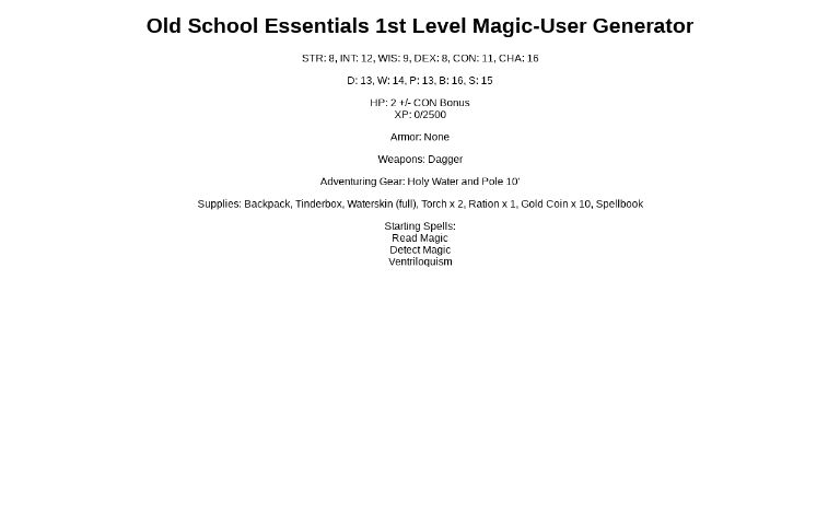 Old School Essentials 1st Level Magic-User Generator