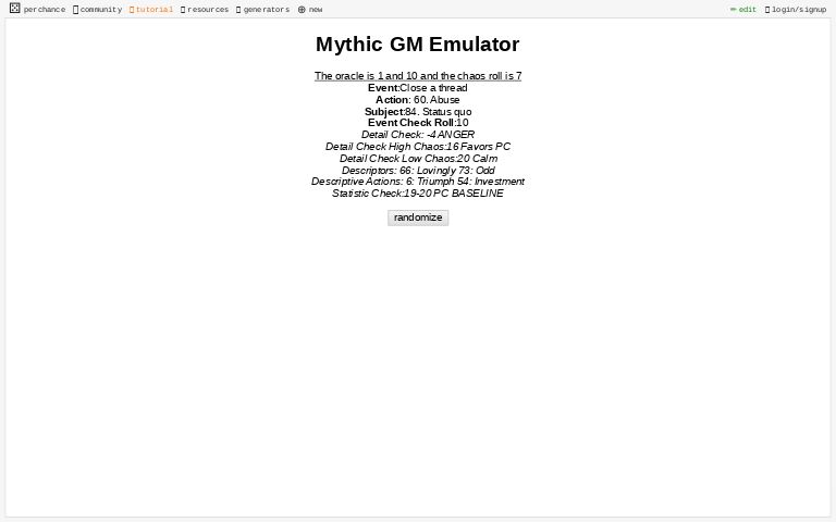 Mythic GM Emulator ― Perchance Generator