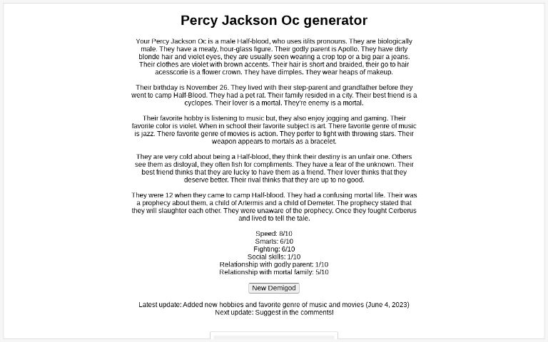 Percy Jackson Oc generator
