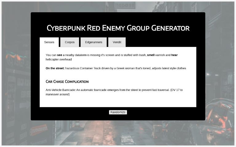 Cyberpunk Red Enemy Group Generator