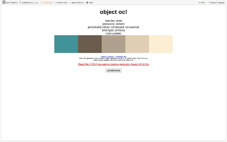 object oc! ― Perchance Generator