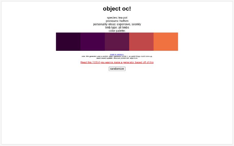 object oc! ― Perchance Generator