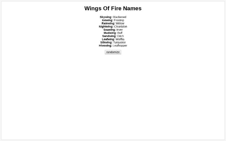 Wings Of Fire Names ― Perchance Generator