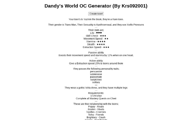 Dandy's World OC Generator (By Krs092001)