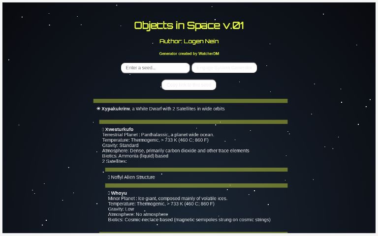 Objects in Space v.01 ― Perchance Generator