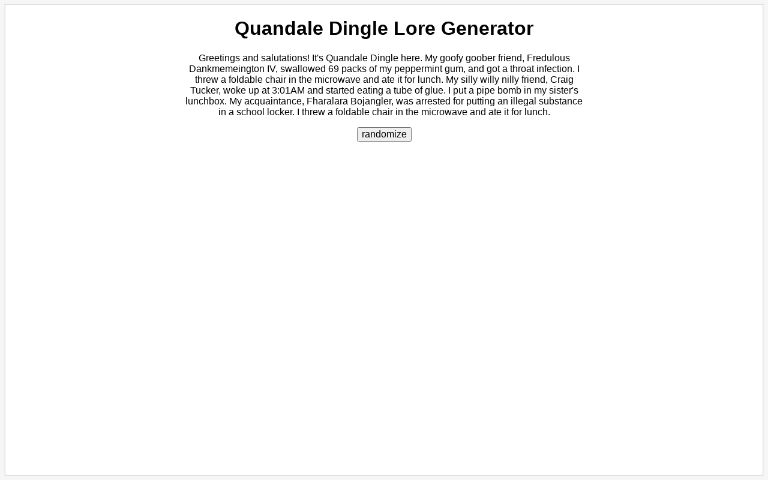 Quandale Dingle Lore Generator