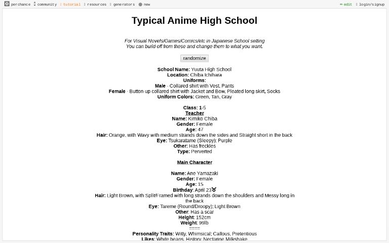 Typical Anime High School ― Perchance Generator